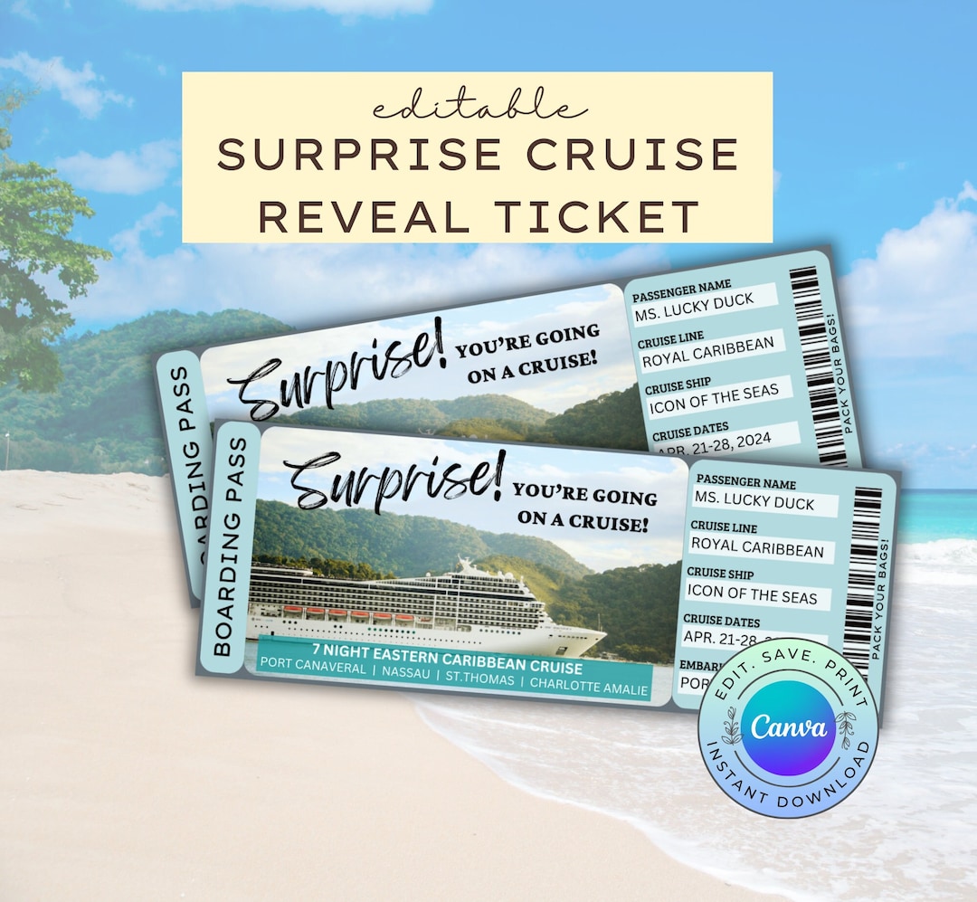 Editable Surprise Cruise Reveal Ticket, Printable Cruise Reveal Present ...