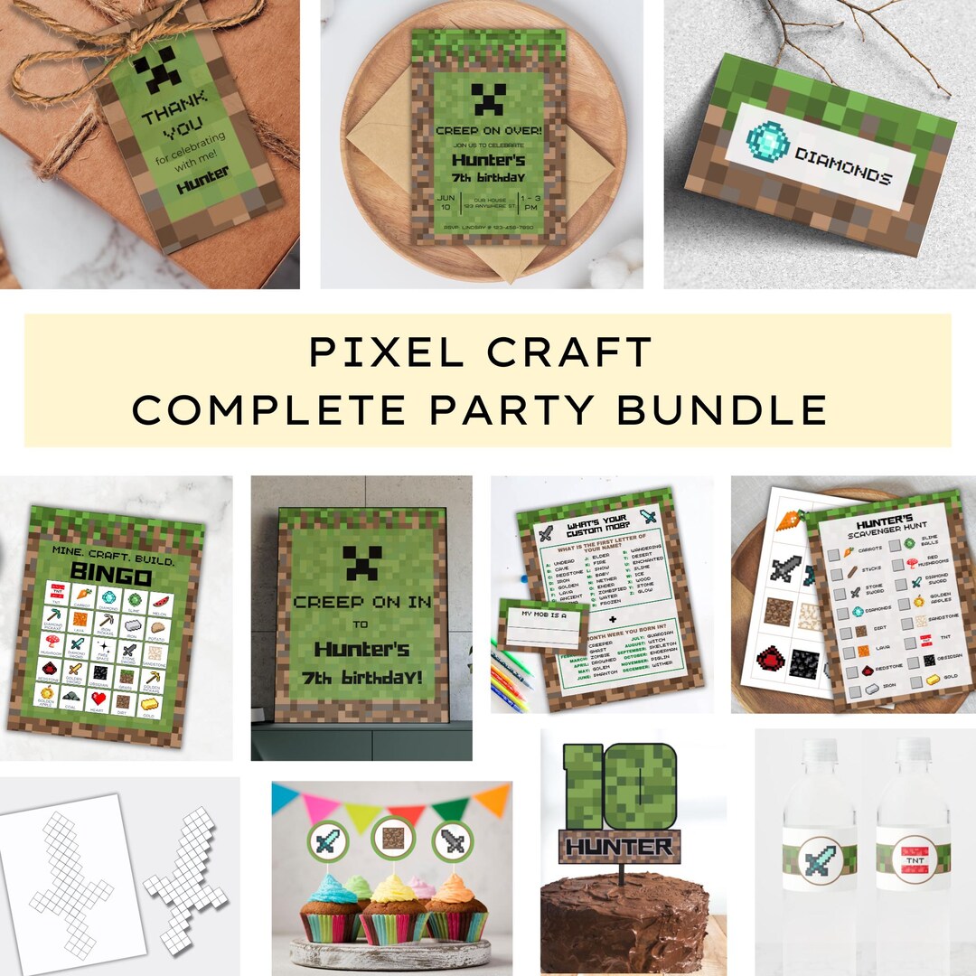 Pixel Craft Party Bundle, Printable Pixel Craft Birthday Pack, DIGITAL ...