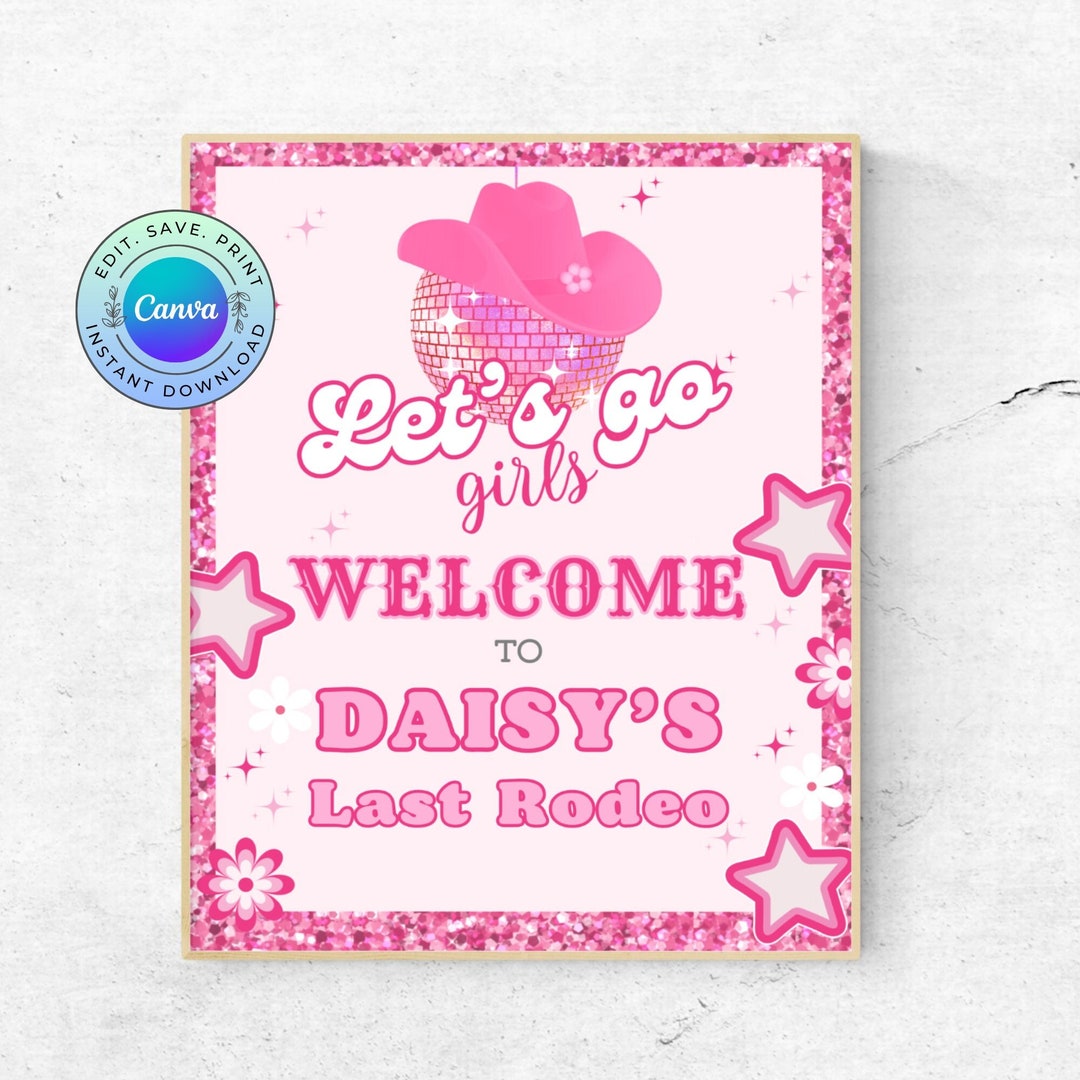 Editable Cowgirl Welcome Sign, Printable Pink Disco Cowgirl Sign ...