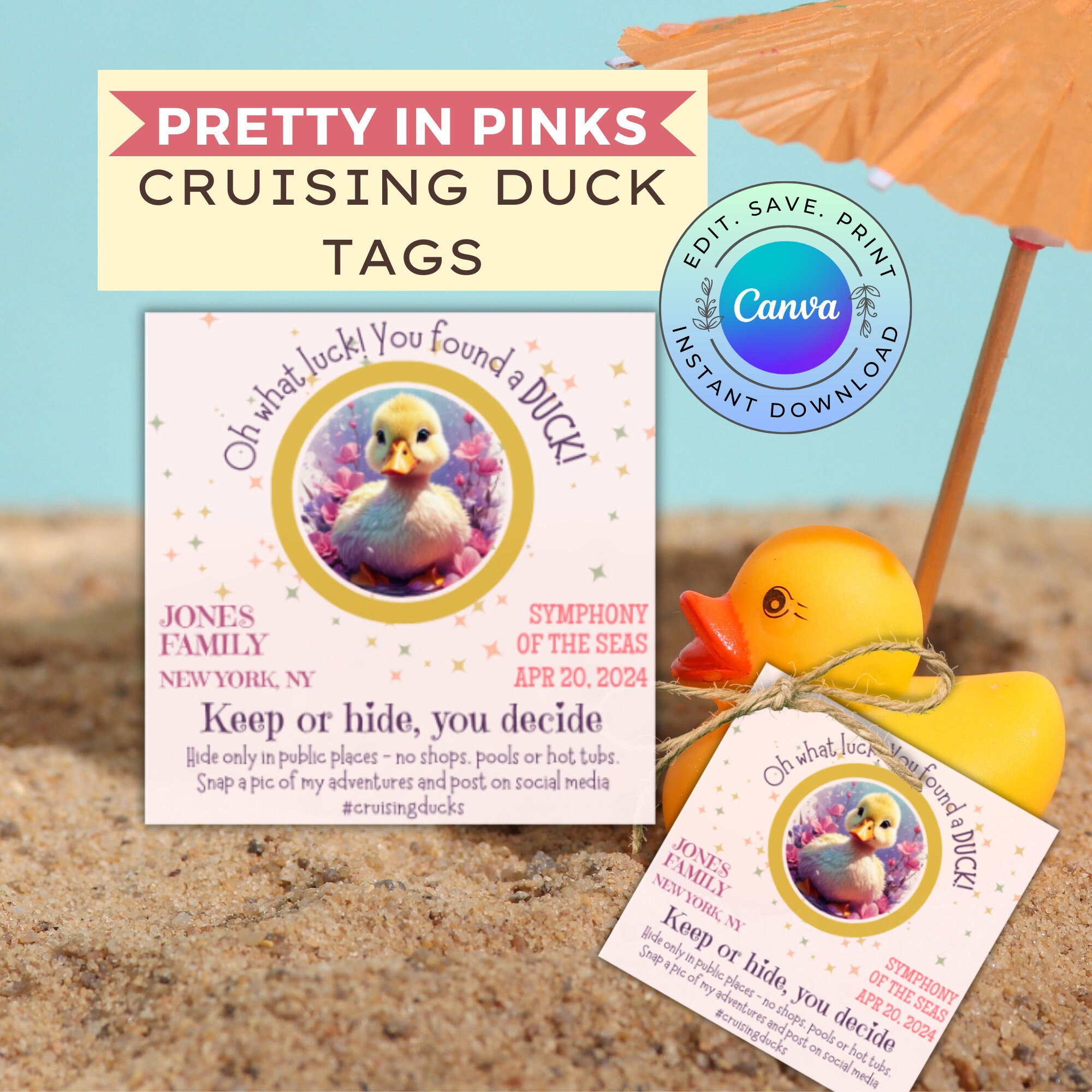 Editable Pretty Cruising Duck Tags, Printable Cruise Duck Tags, Cruise ...