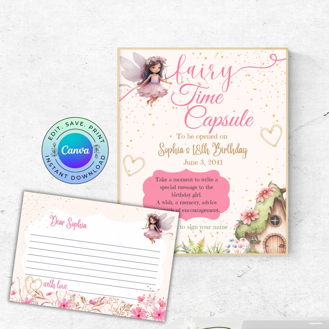 Editable Fairy Birthday Time Capsule and Letter Cards, Girl Birthday ...