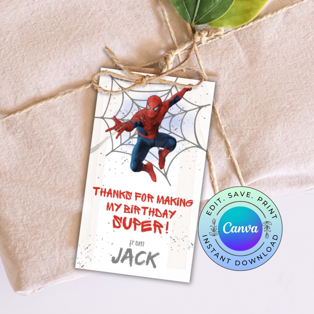 Editable Spiderman Favor Tag, Printable Spider Thank You Tag, Digital ...