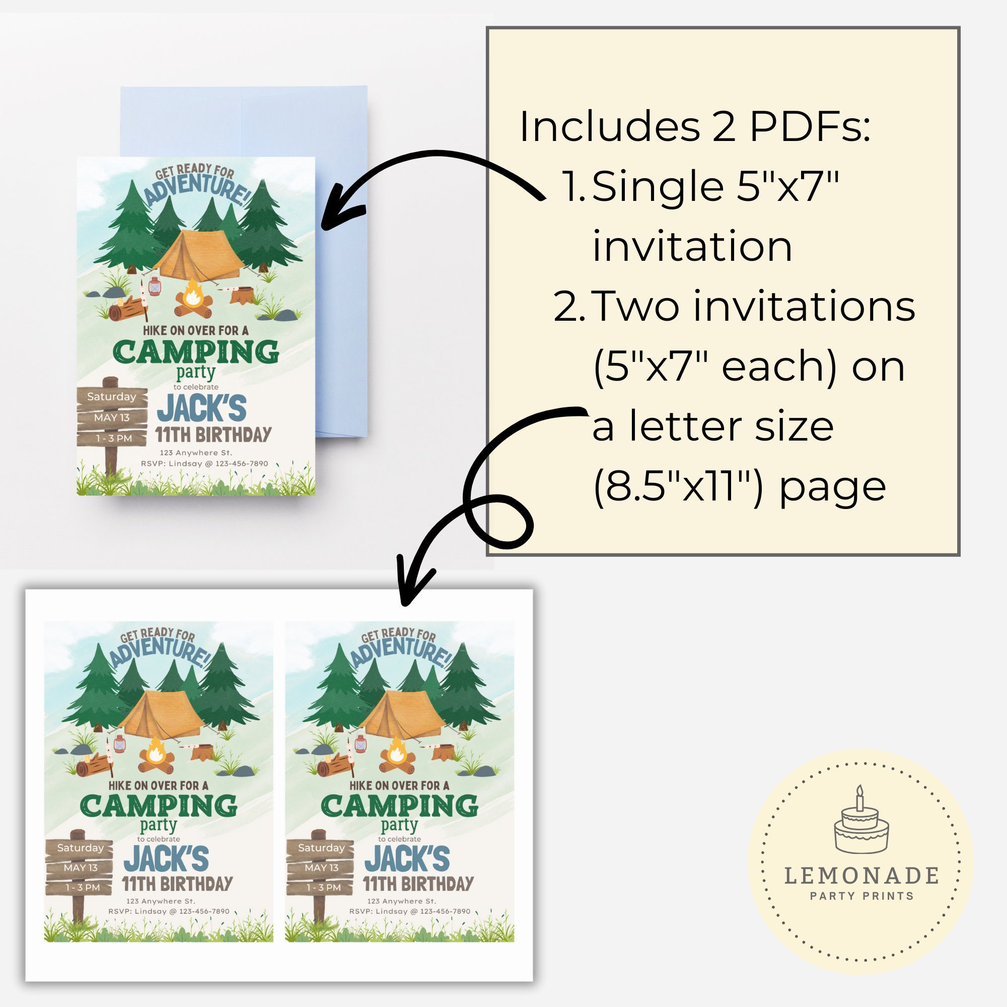 Editable Camping Birthday Invitation, Printable Camping Party Invite ...