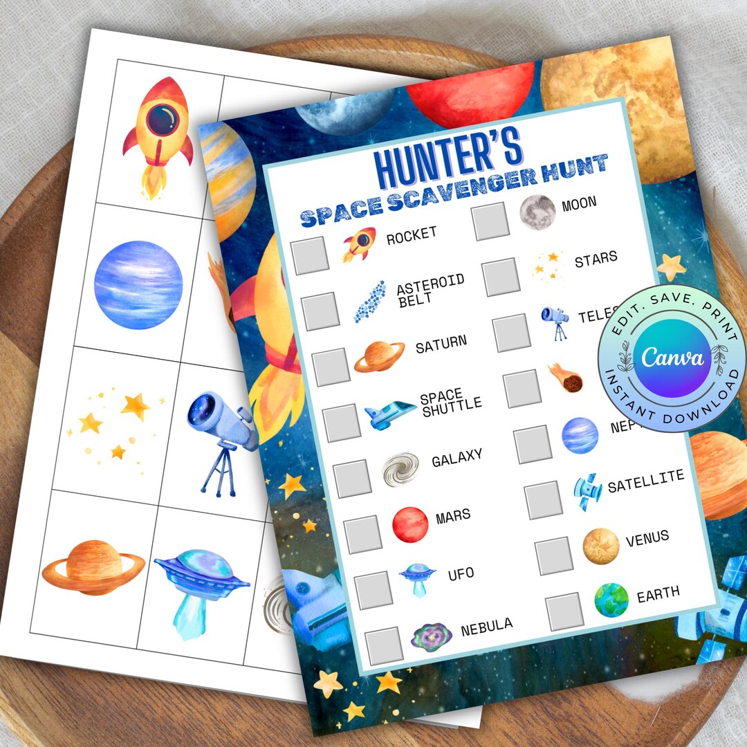 Personalizable Space Scavenger Hunt, Printable Outer Space Party ...