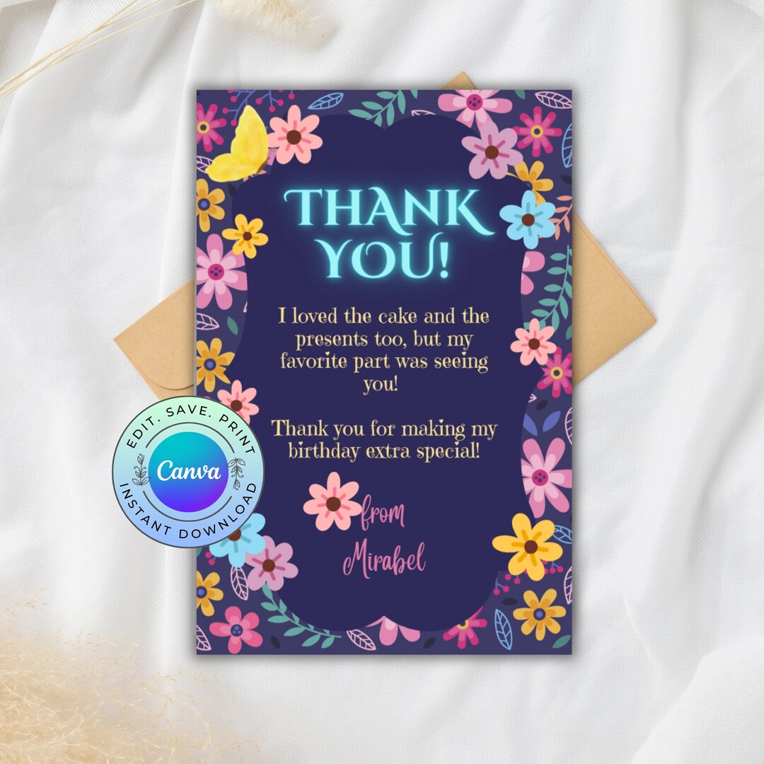 Editable Encanto Thank You Card, Printable Encanto Birthday Thank You ...
