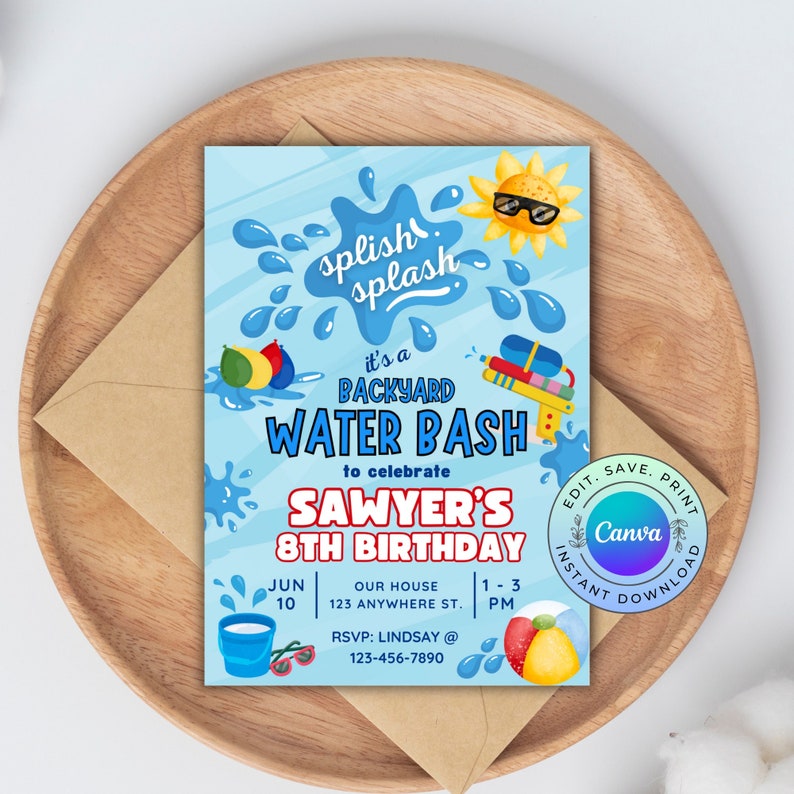 Editable Water Gun Party Invitation, Printable Water Play Party Invite ...