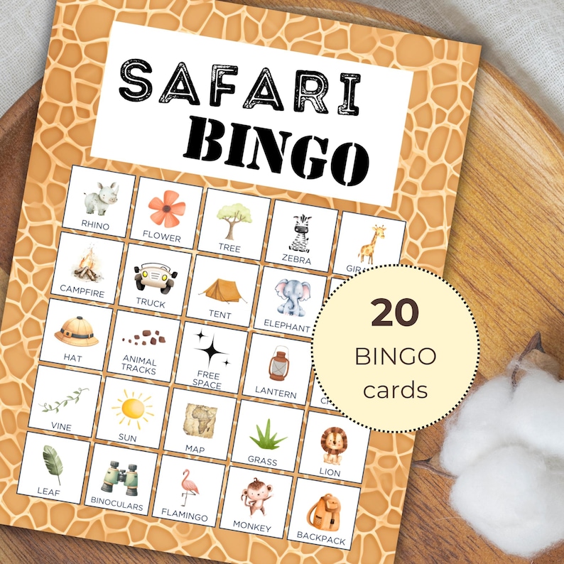 Safari Bingo, Printable Safari Birthday Game, Safari Party Activity ...