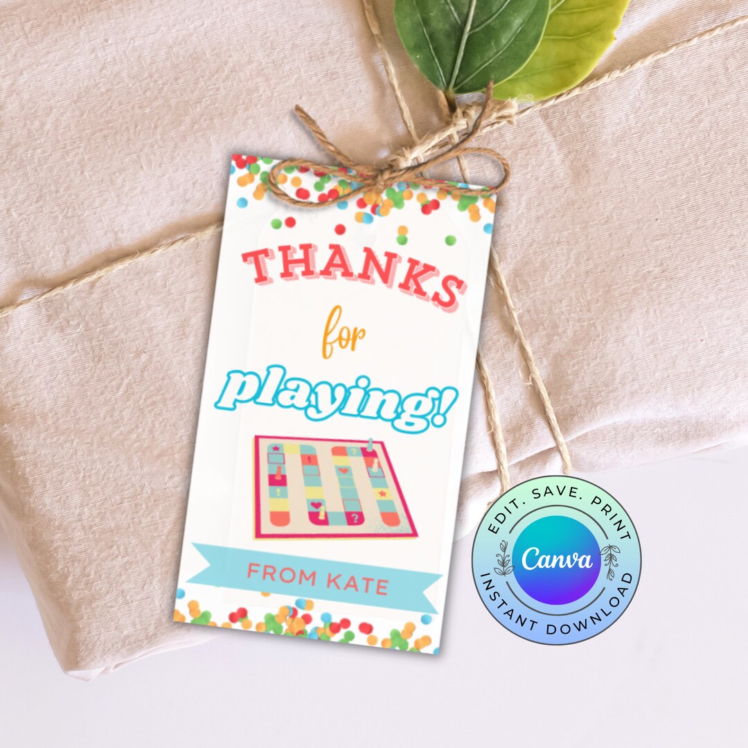 Editable Board Game Birthday Favor Tag, Printable Game Night Thank You ...