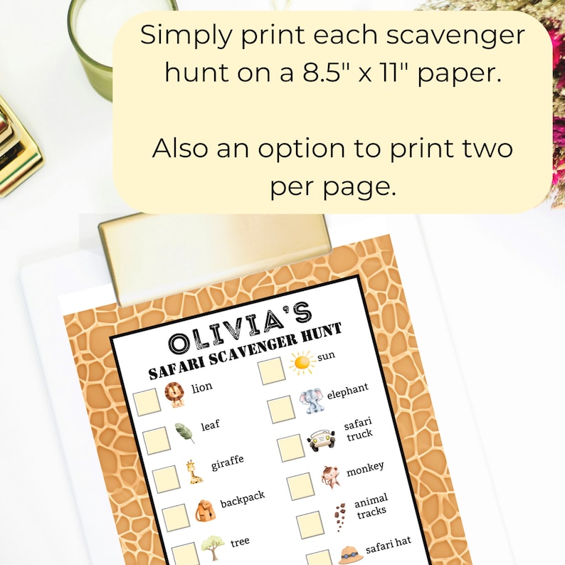 Personalizable Safari Scavenger Hunt, Printable Safari Animals Treasure ...