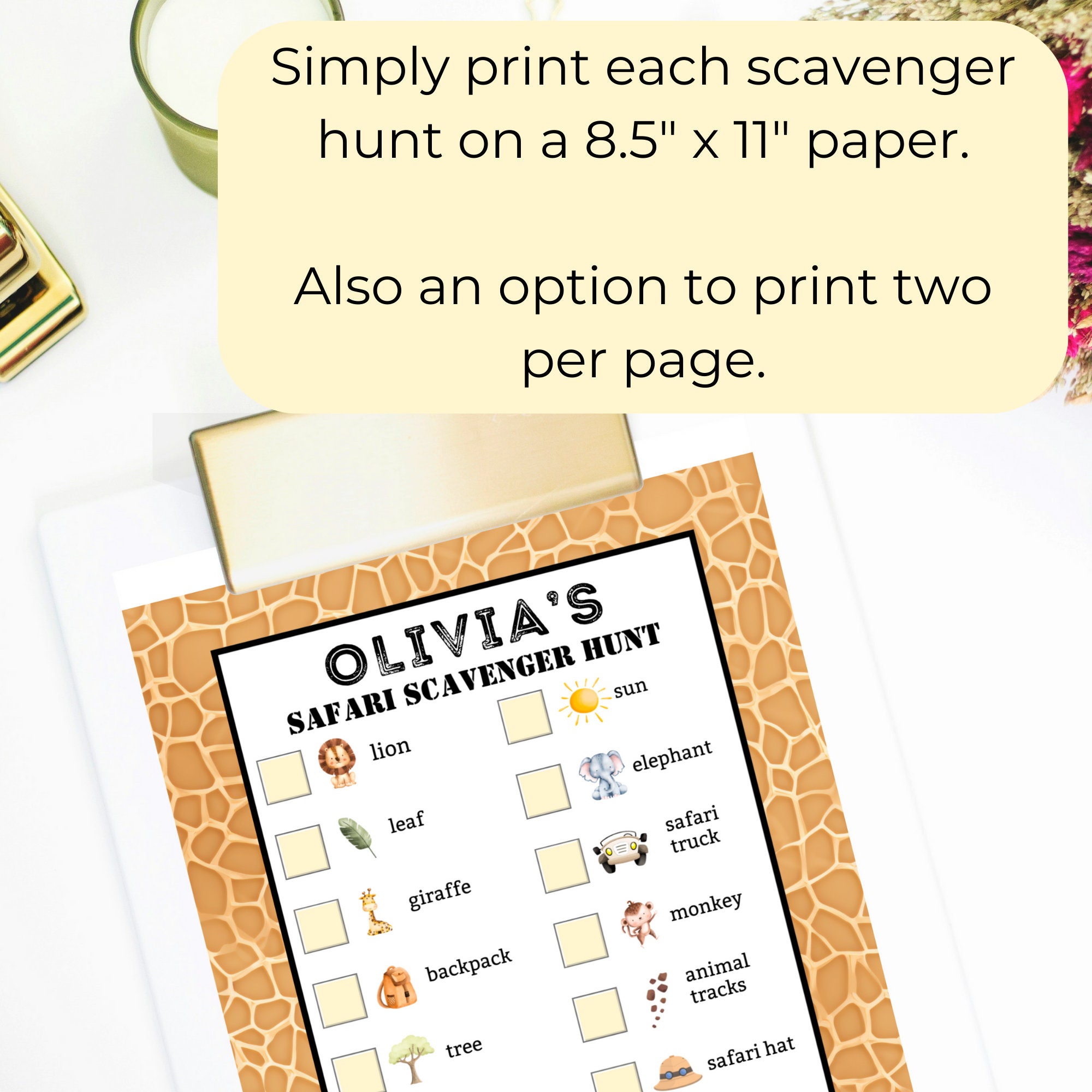 Personalizable Safari Scavenger Hunt, Printable Safari Animals Treasure ...