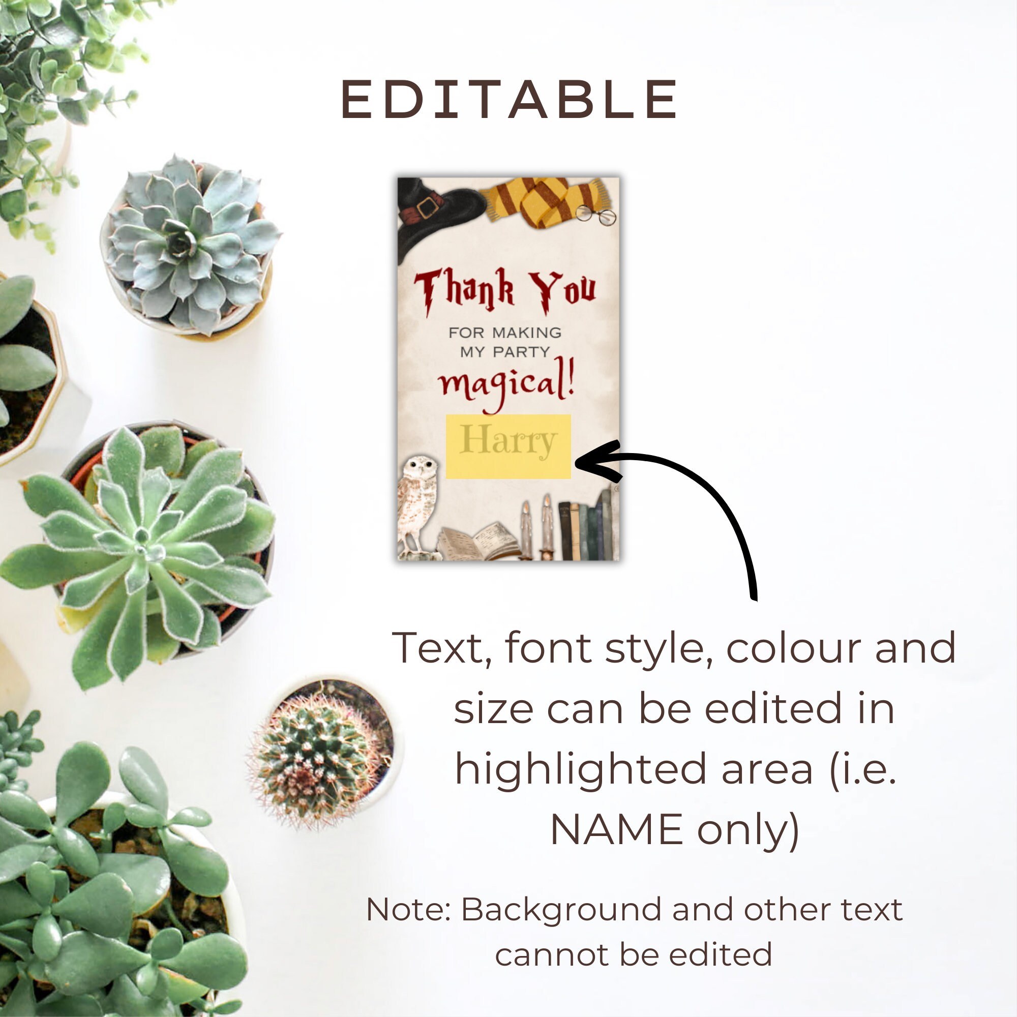 Editable Wizard Favor Tag, Printable Wizard Thank You Tag, Printable ...