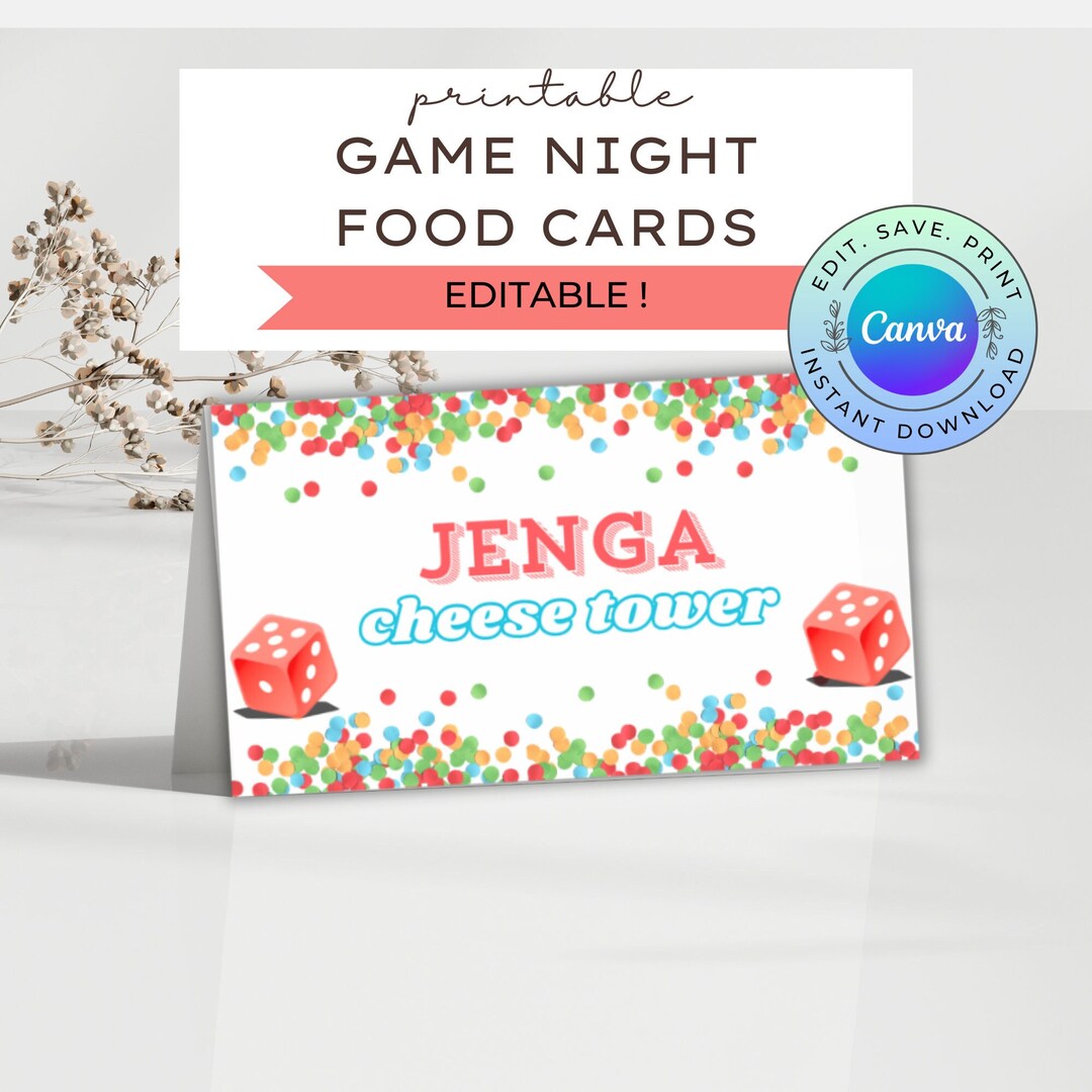 Editable Game Night Food Cards, Board Game Party Food Labels, Game ...