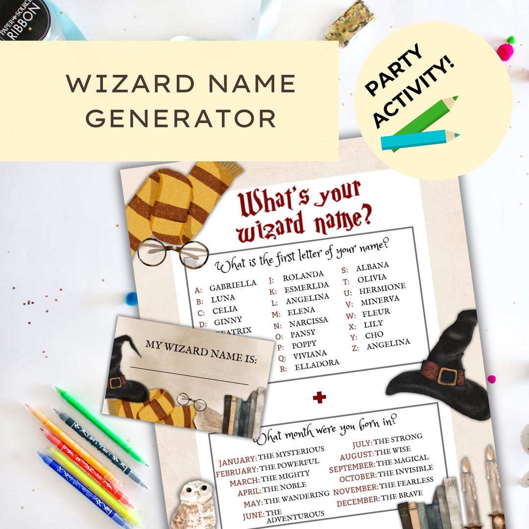 Wizard Name Generator, Printable Magic School Party Game, Wizard Party ...