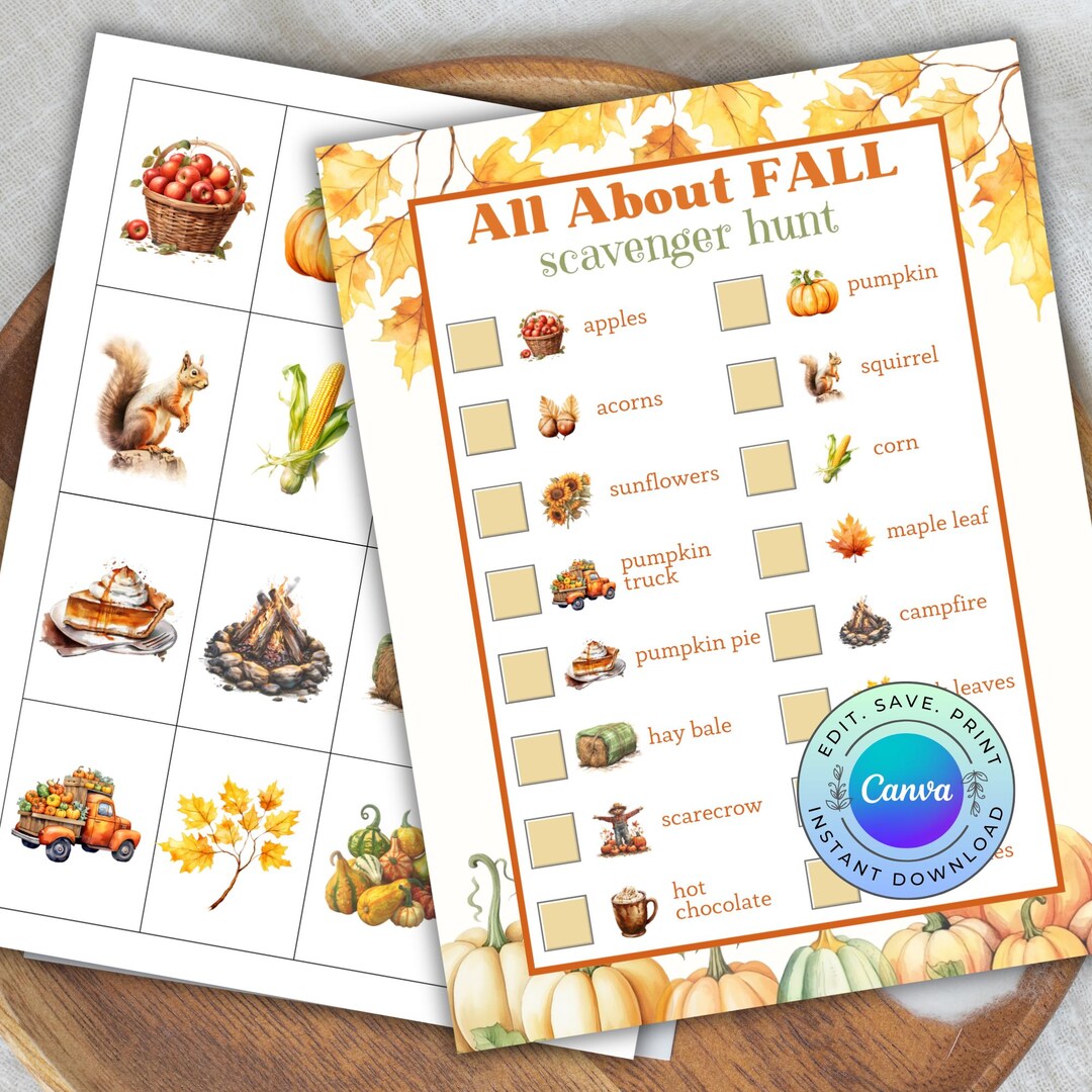 Fall Scavenger Hunt • Printable Autumn Scavenger Hunt • Thanksgiving ...