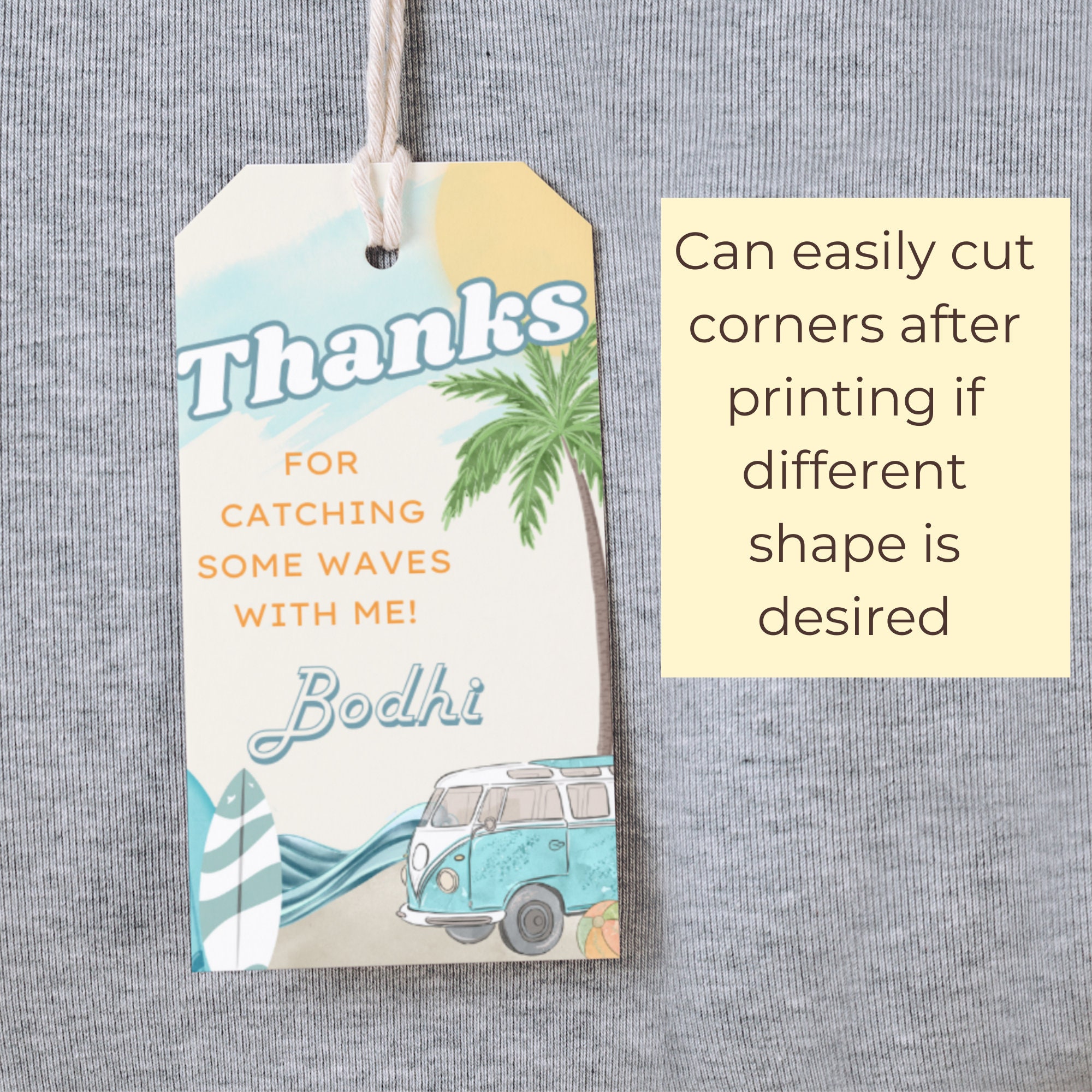 Editable Beach Bash Favor Tag, Printable Surf Birthday Thank You Tag ...