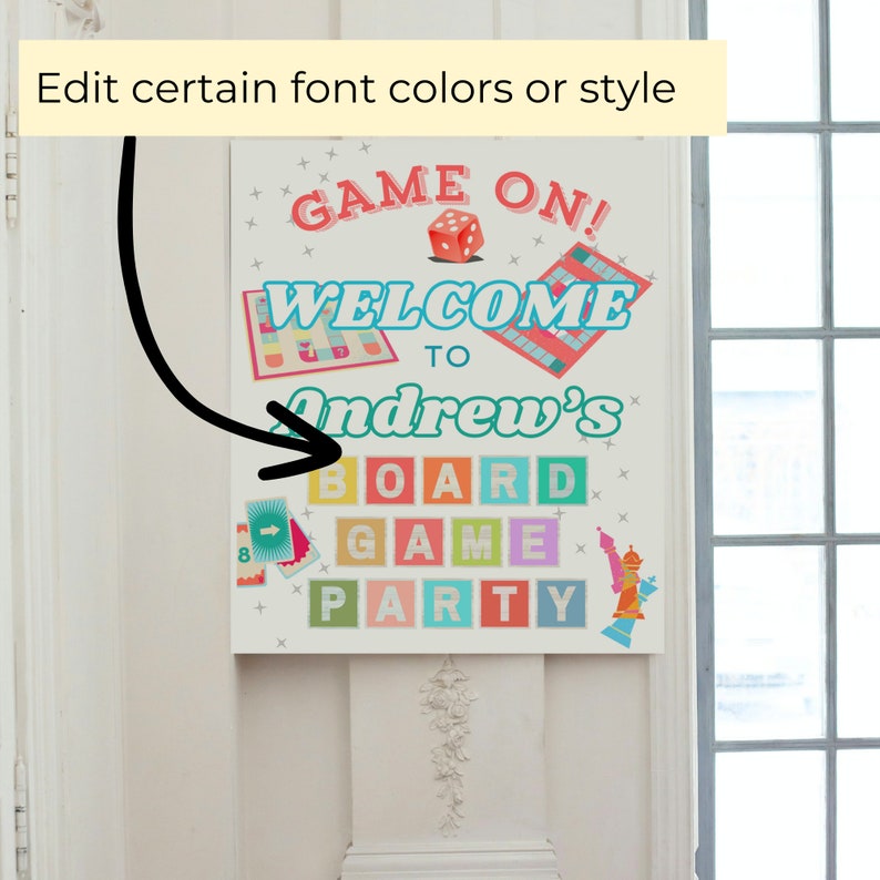 Editable Board Game Party Welcome Sign, Printable Game Night Party Sign ...