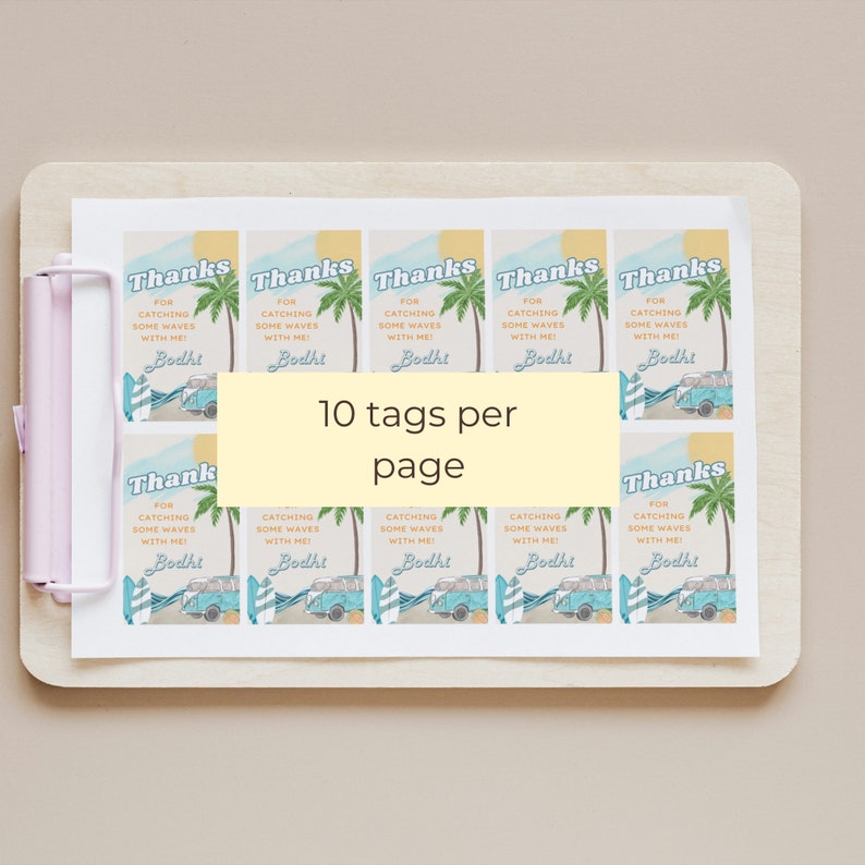 Editable Beach Bash Favor Tag, Printable Surf Birthday Thank You Tag ...