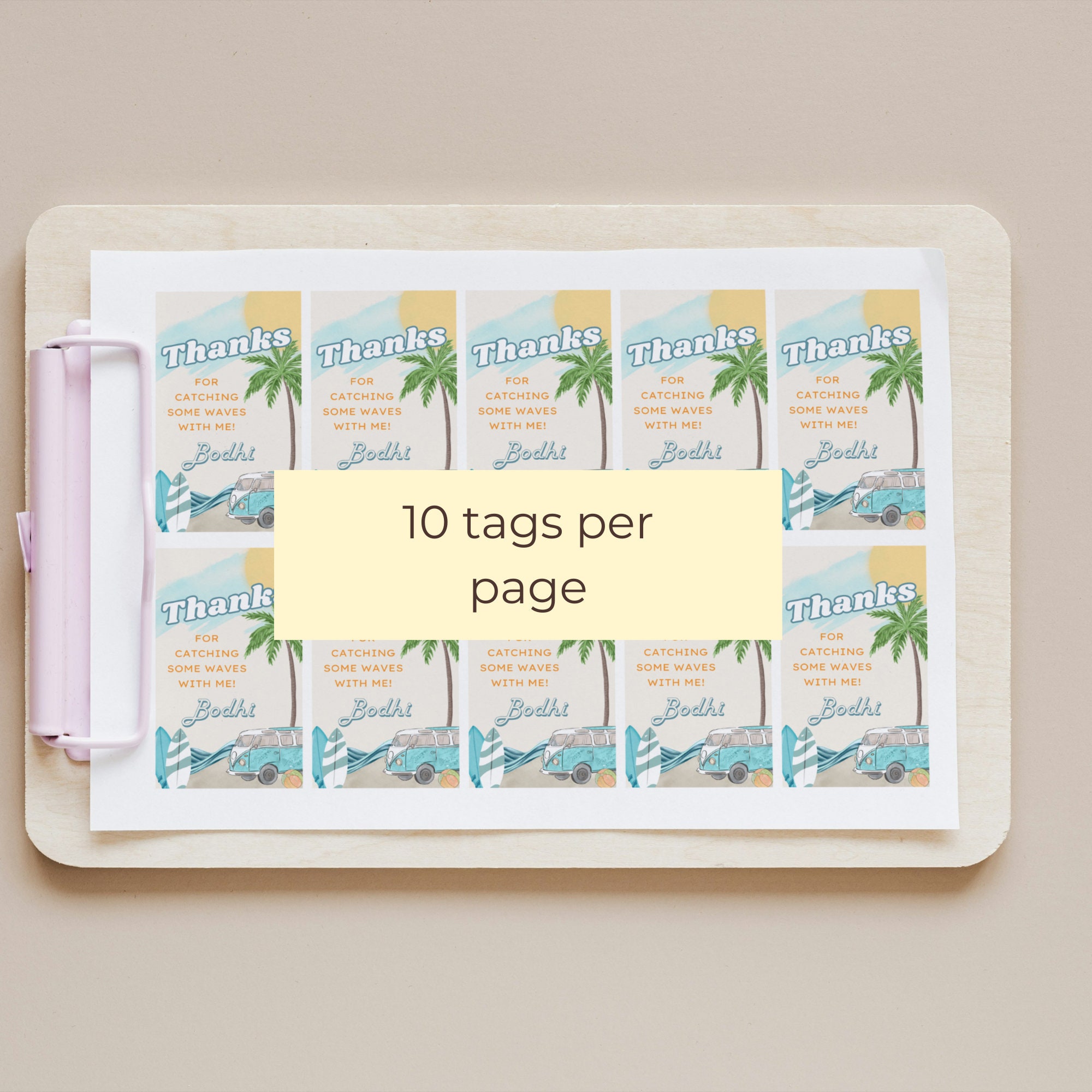 Editable Beach Bash Favor Tag, Printable Surf Birthday Thank You Tag ...