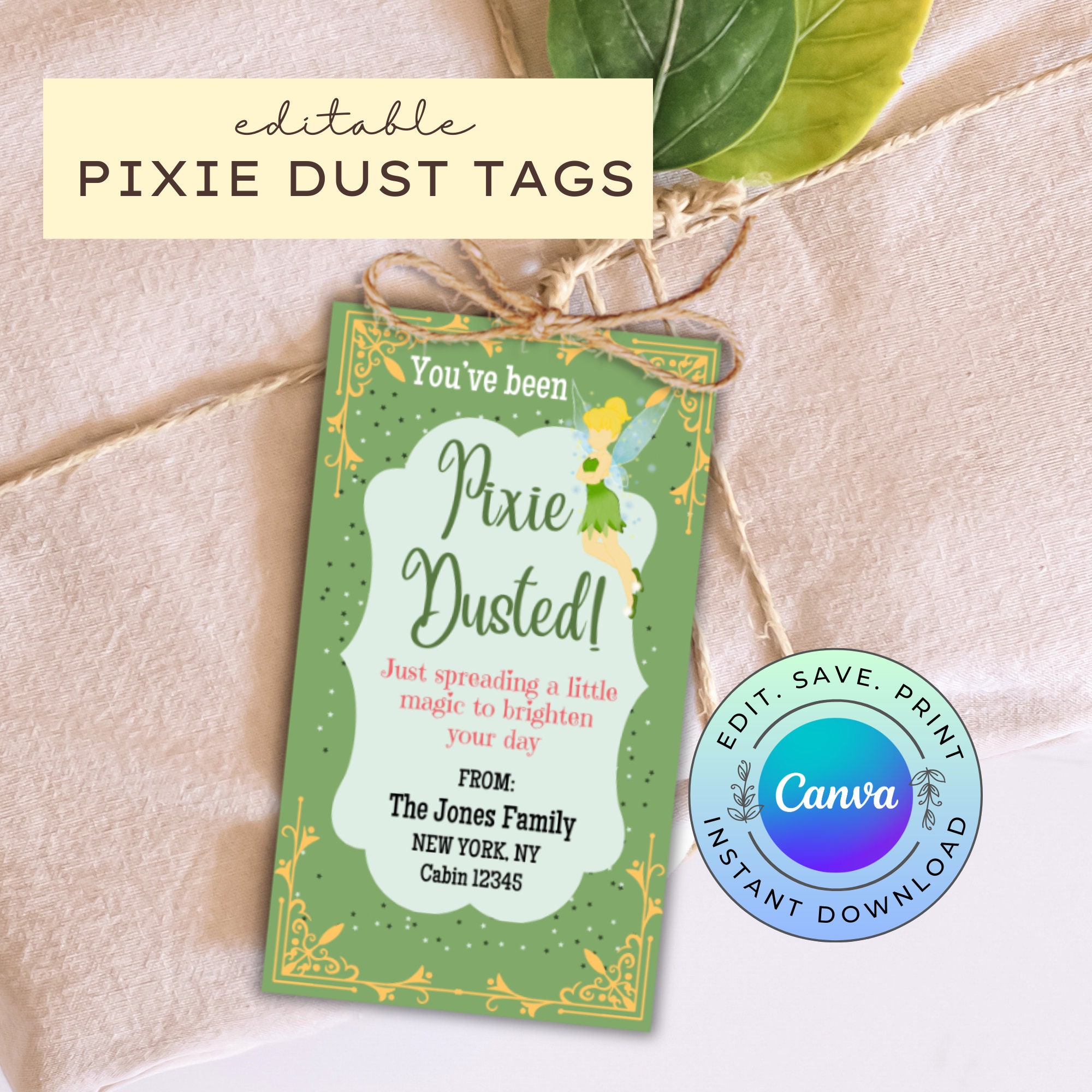 Editable Pixie Dust Tags, Printable Cruise Pixie Dust Tag, Printable Pixie Dusting Gift, DIGITAL ...
