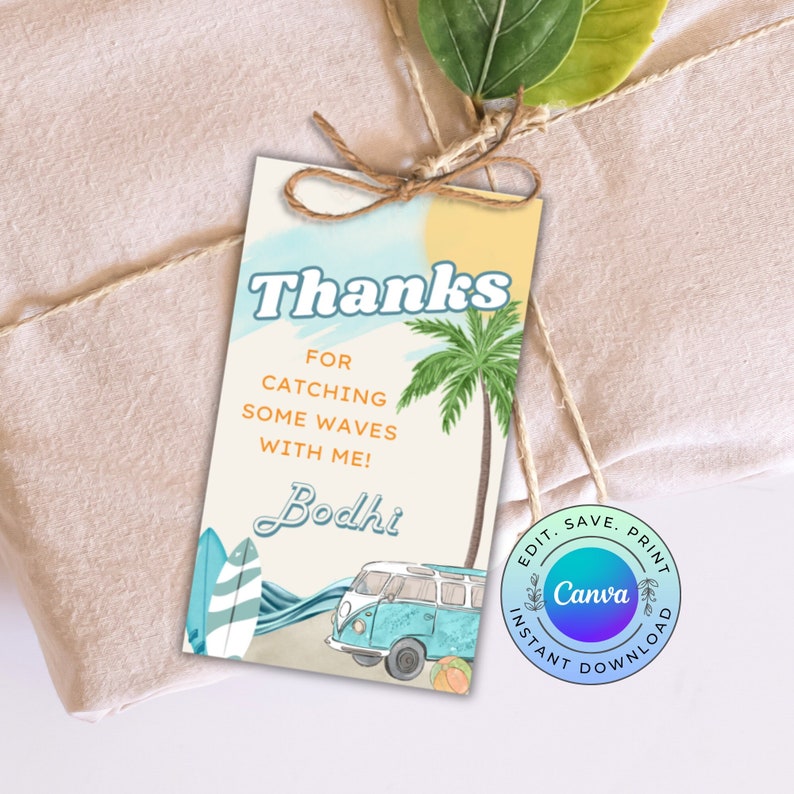 Editable Beach Bash Favor Tag, Printable Surf Birthday Thank You Tag ...