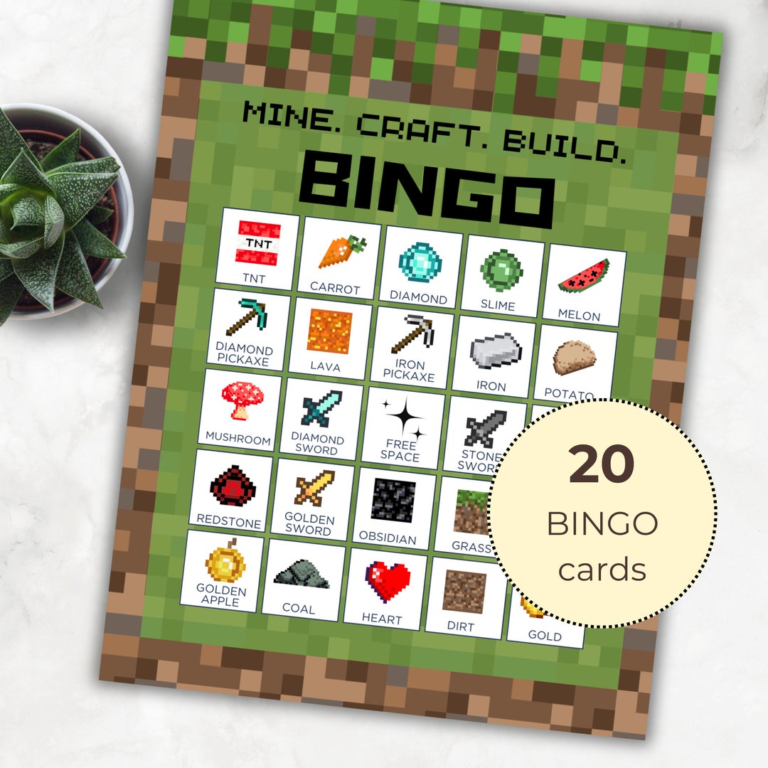 Pixel Craft Bingo, Printable Pixel Craft Birthday Game, Pixel Craft ...