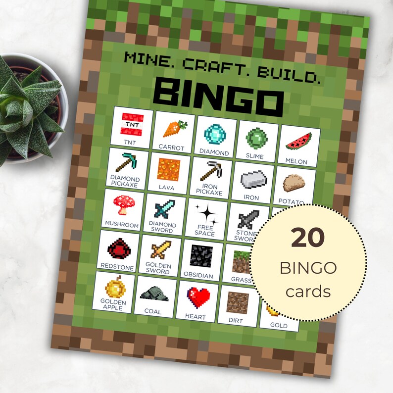 Pixel Craft Bingo, Printable Pixel Craft Birthday Game, Pixel Craft ...