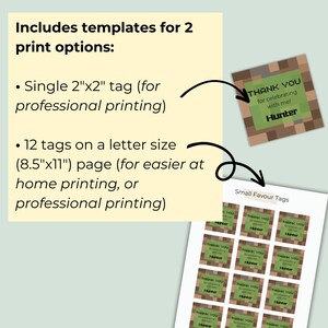 Editable Pixel Craft Small Favor Tag, Printable Video Game Party Square ...