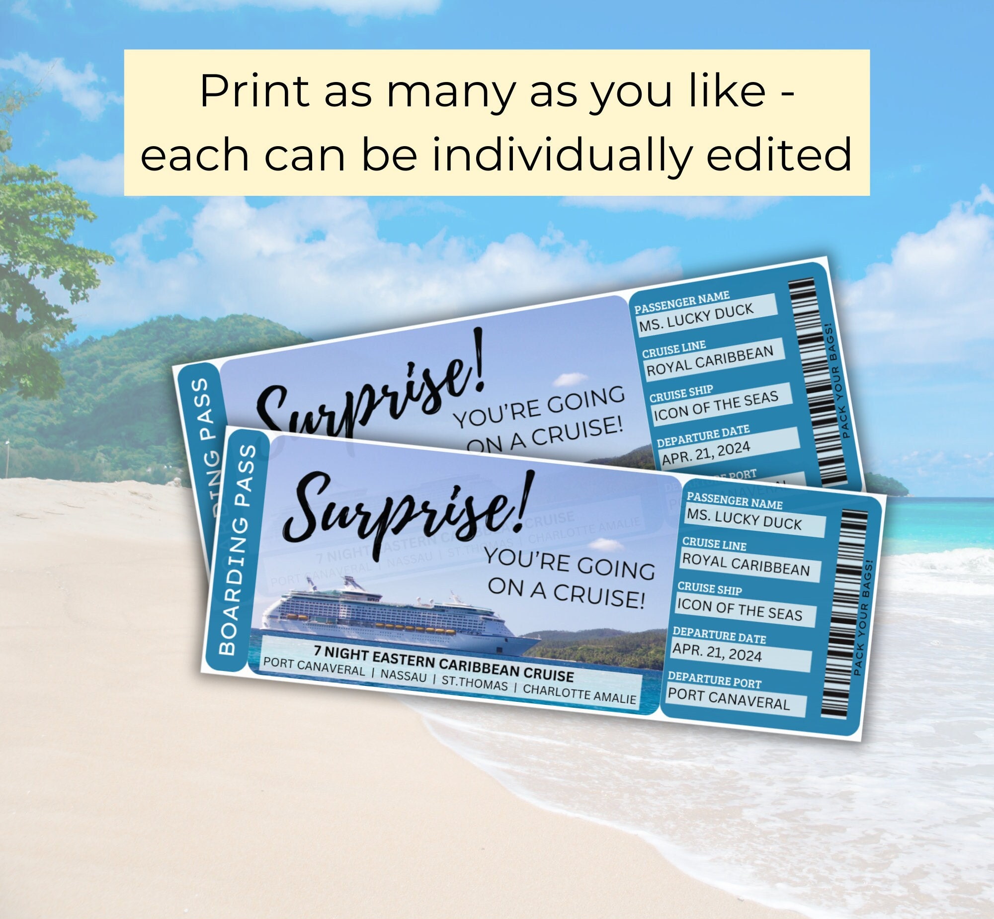 Editable Surprise Cruise Reveal Ticket, Printable Cruise Reveal Present ...