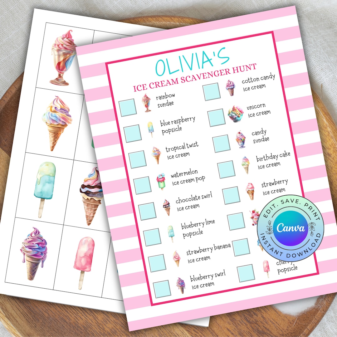 Personalizable Ice Cream Scavenger Hunt, Printable Sweet Treats Party ...