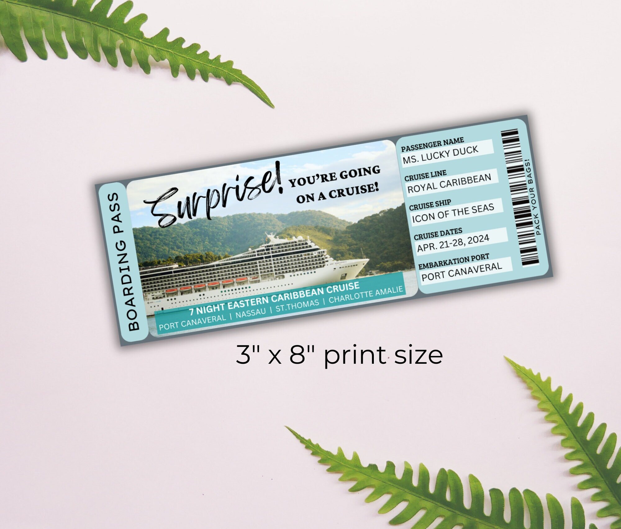 Editable Surprise Cruise Reveal Ticket, Printable Cruise Reveal Present ...