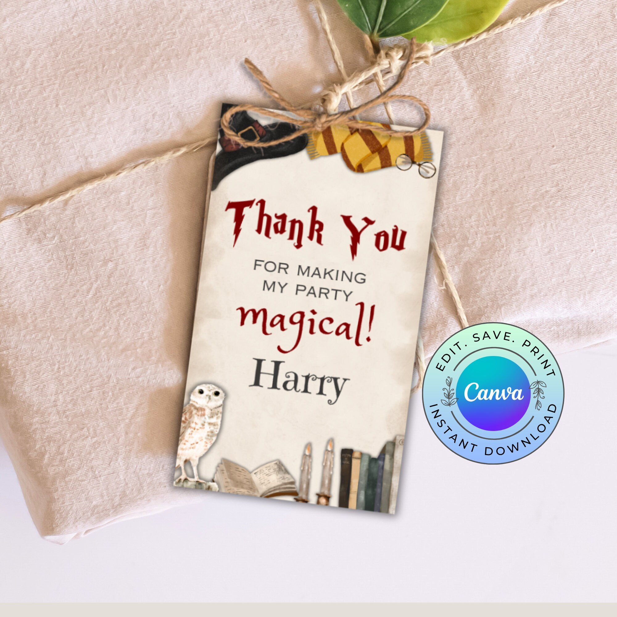 Editable Wizard Favor Tag, Printable Wizard Thank You Tag, Printable ...