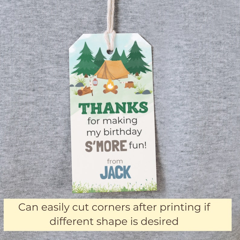 Editable Camping Party Favor Tag, Printable Camping Birthday Thank You ...