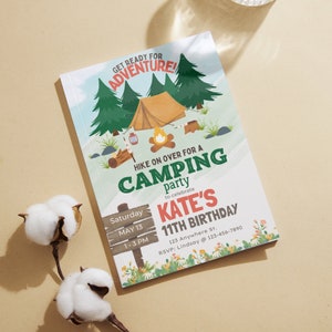 Editable Camping Birthday Invitation, Printable Camping Party Invite ...