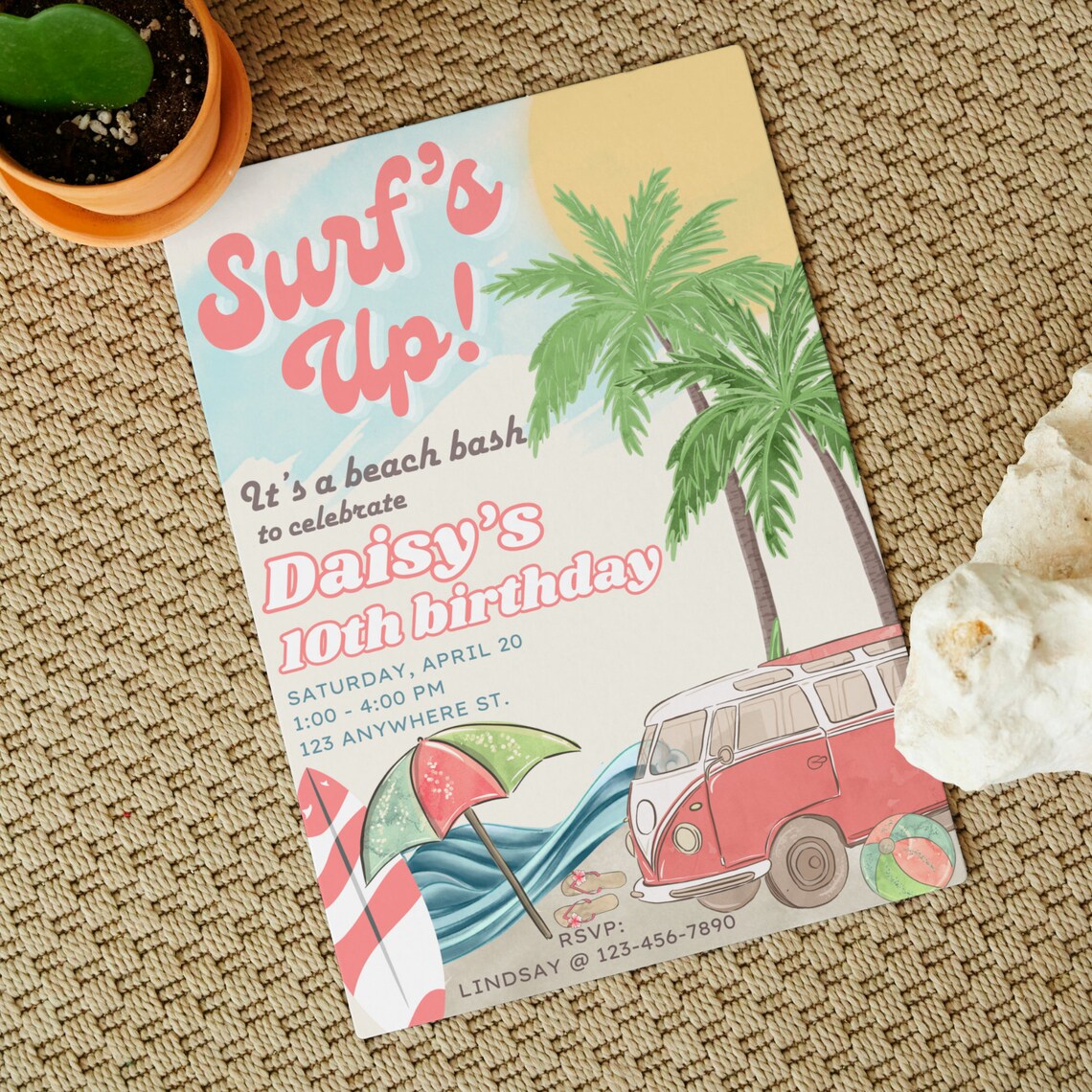 Editable Beach Bash Invitation, Printable Beach Themed Birthday Invite ...