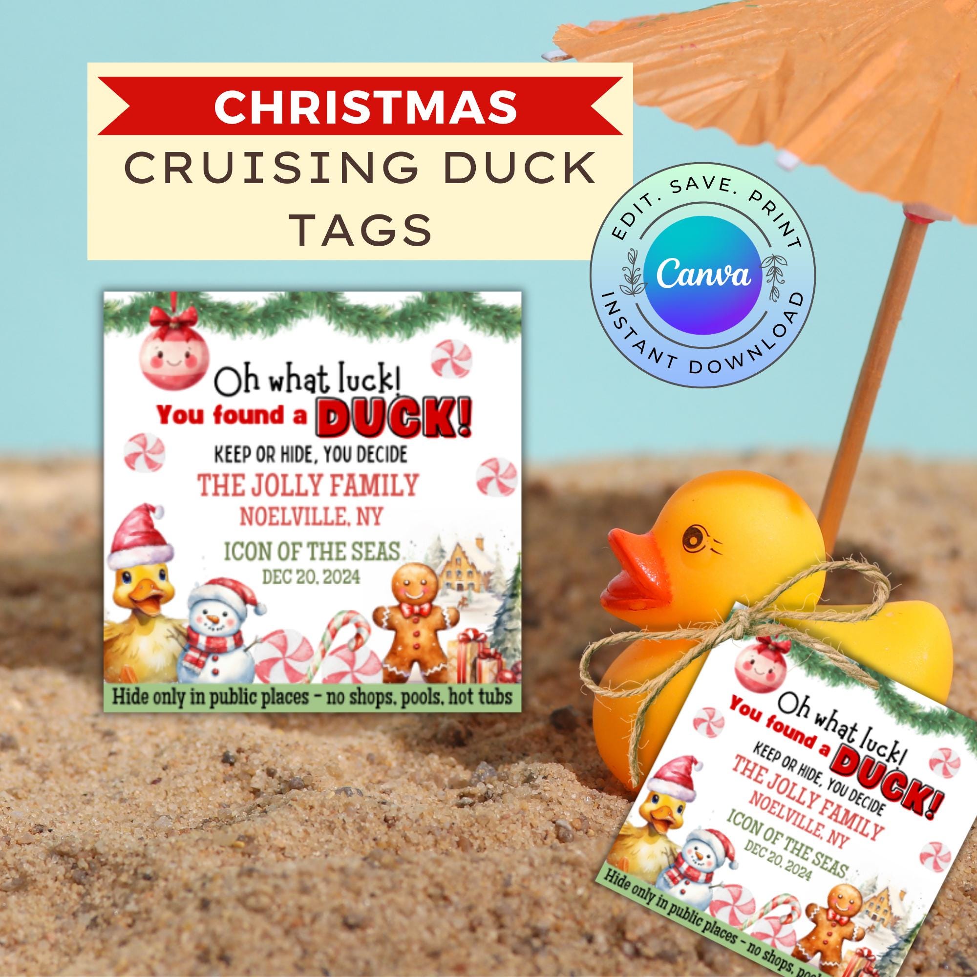 Christmas Cruise Duck Tags, Printable Christmas Duck Tag, Holiday ...