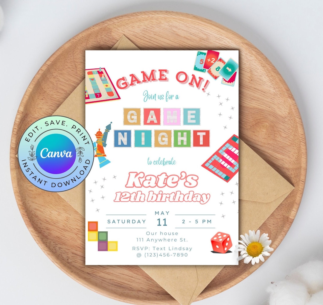 Editable Game Night Invitation, Printable Game Night Invite, Game ...