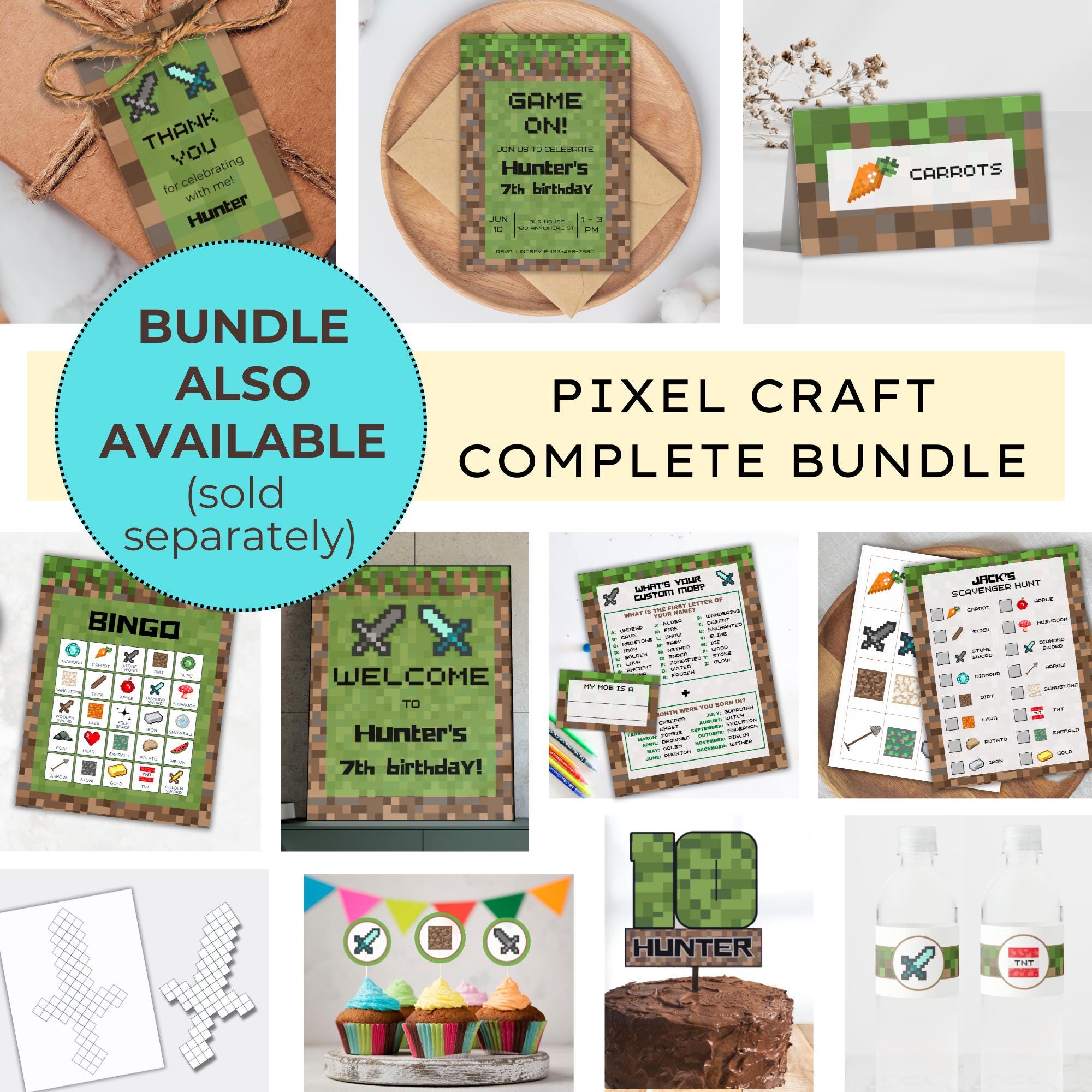 Pixel Craft Food Labels, Editable Pixel Craft Food Cards, Printable ...