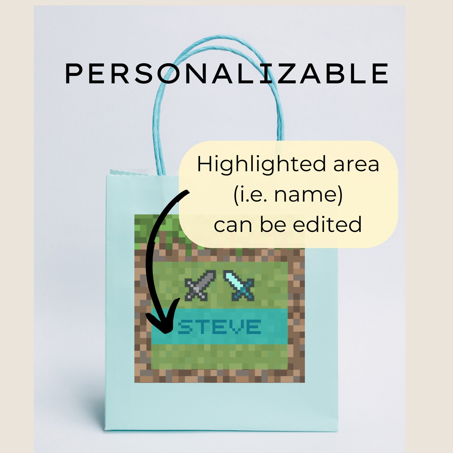 Editable Pixel Craft Loot Bag Labels, Printable Video Game Gift Bag ...
