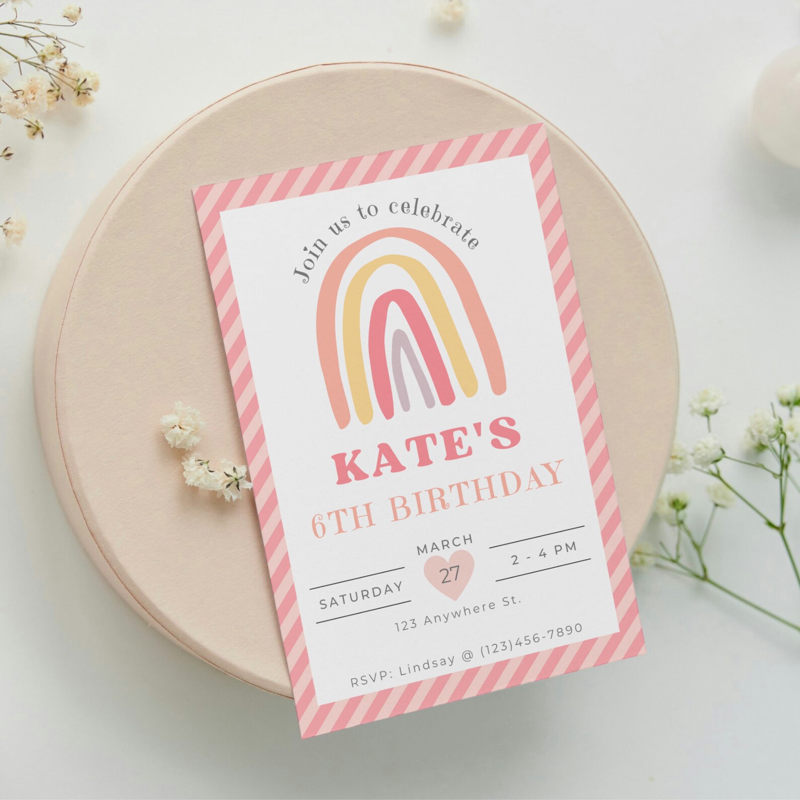 Editable Boho Rainbow Birthday Invitation, Printable Boho Party Invite ...