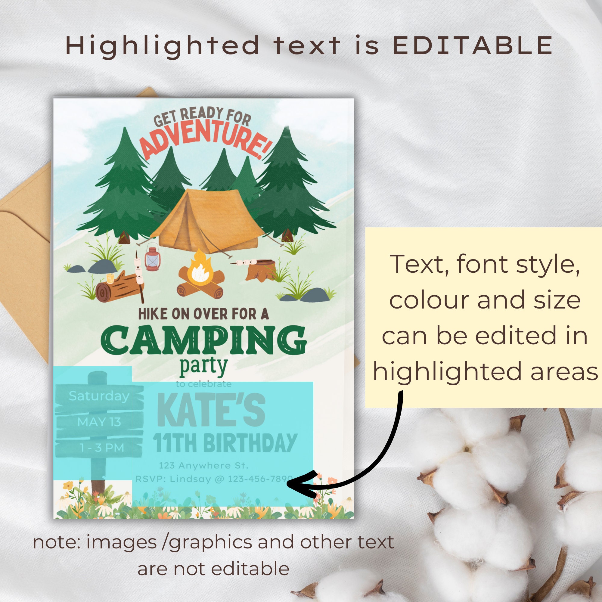Editable Camping Birthday Invitation, Printable Camping Party Invite ...
