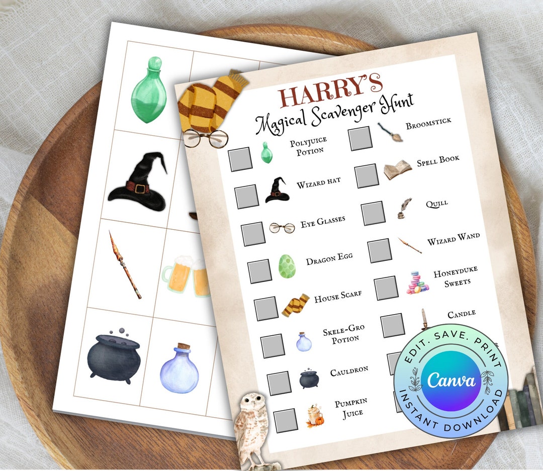 Personalizable Wizard Scavenger Hunt, Printable Magic School Scavenger ...