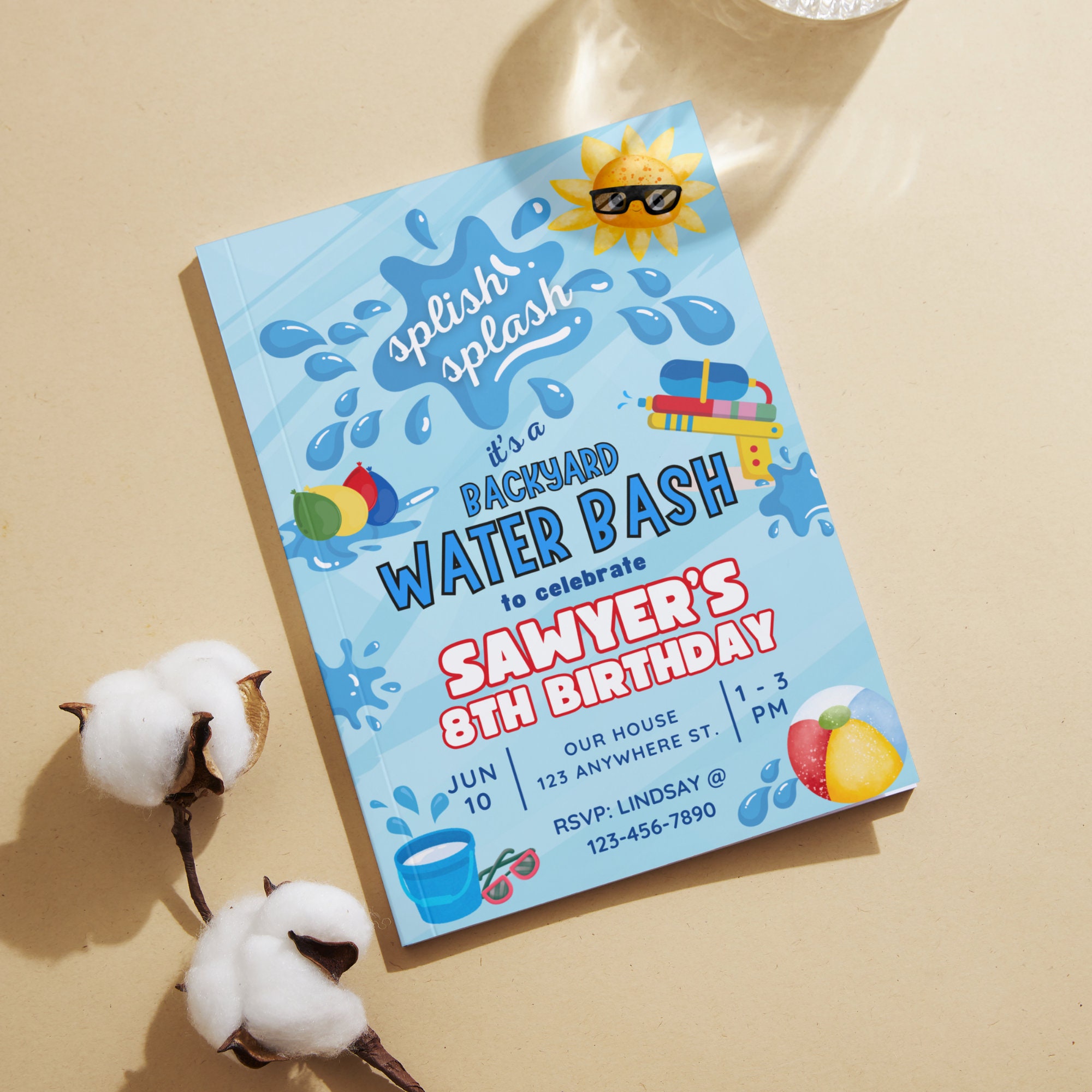 Editable Water Gun Party Invitation, Printable Water Play Party Invite ...