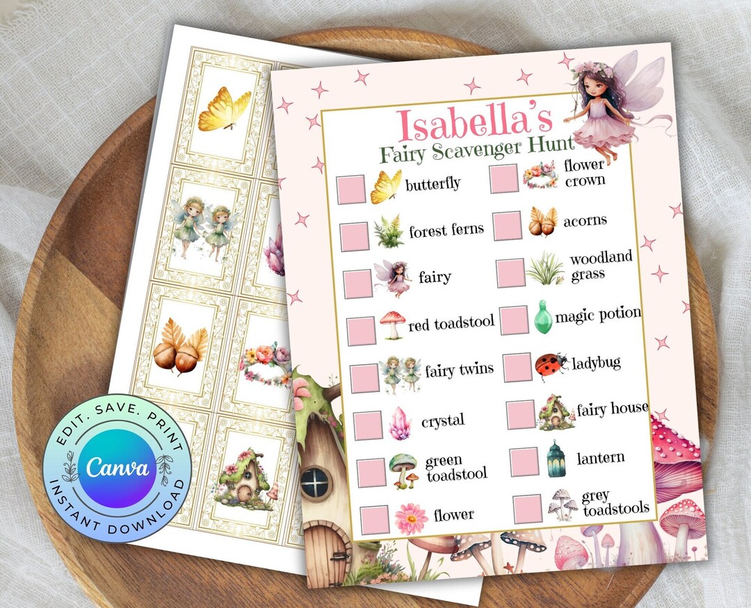 Personalizable Fairy Scavenger Hunt, Printable Fairy Garden Party ...
