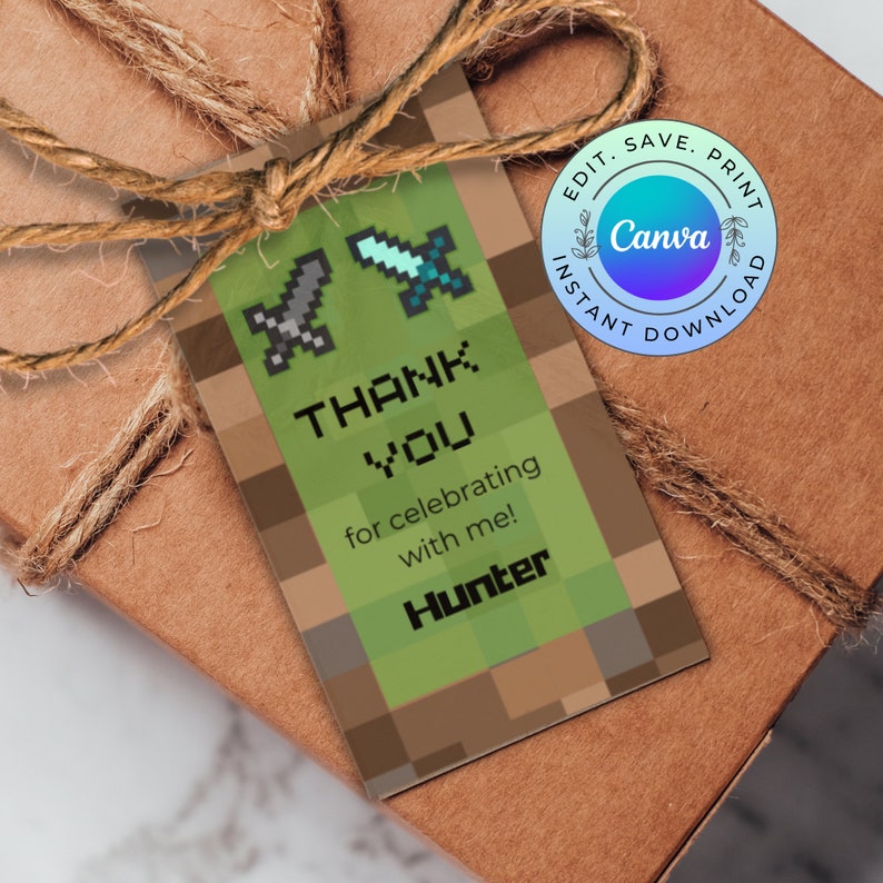 Editable Pixel Craft Favor Tag, Printable Video Game Party Favor Tag ...