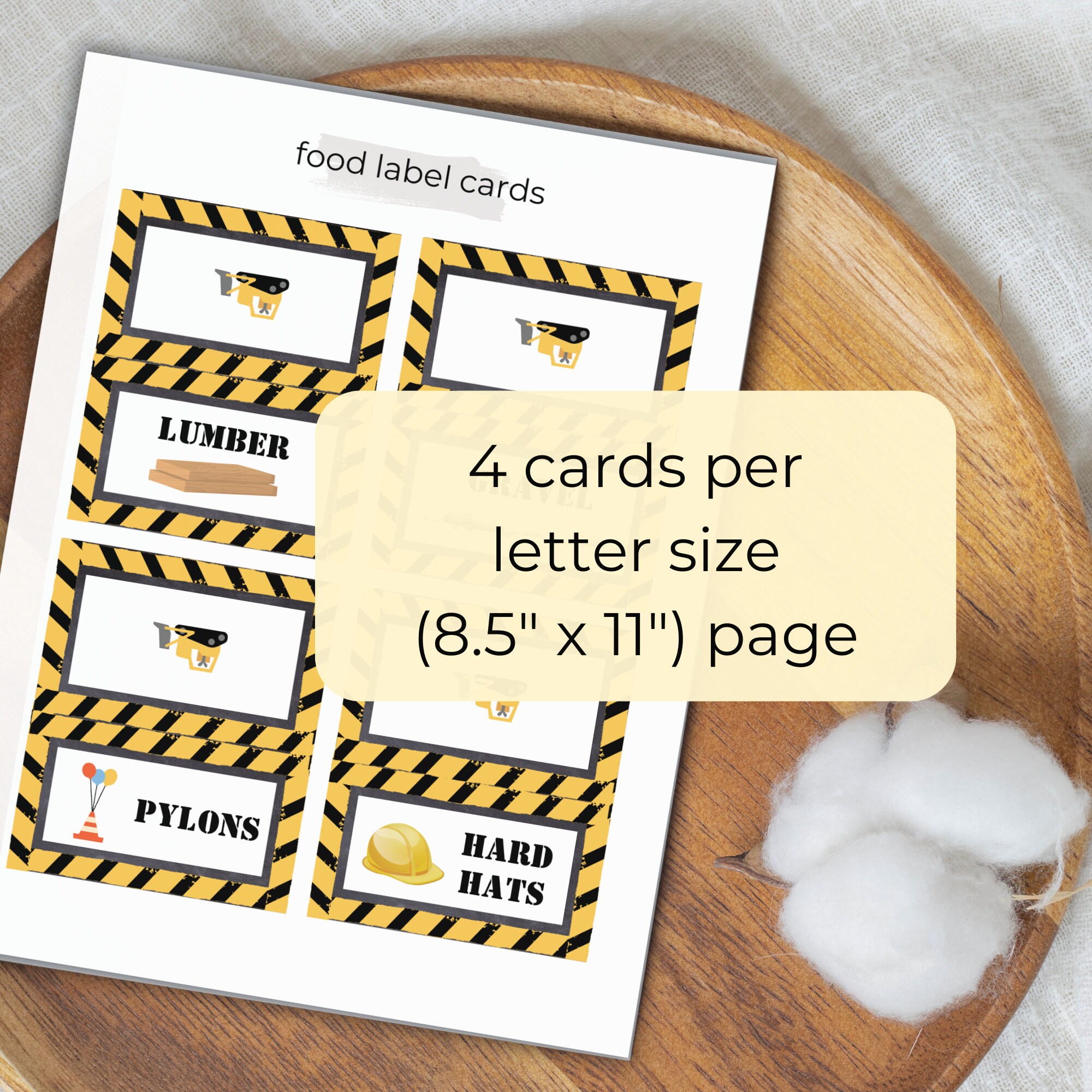 Editable Construction Birthday Food Cards, Construction Party Food ...
