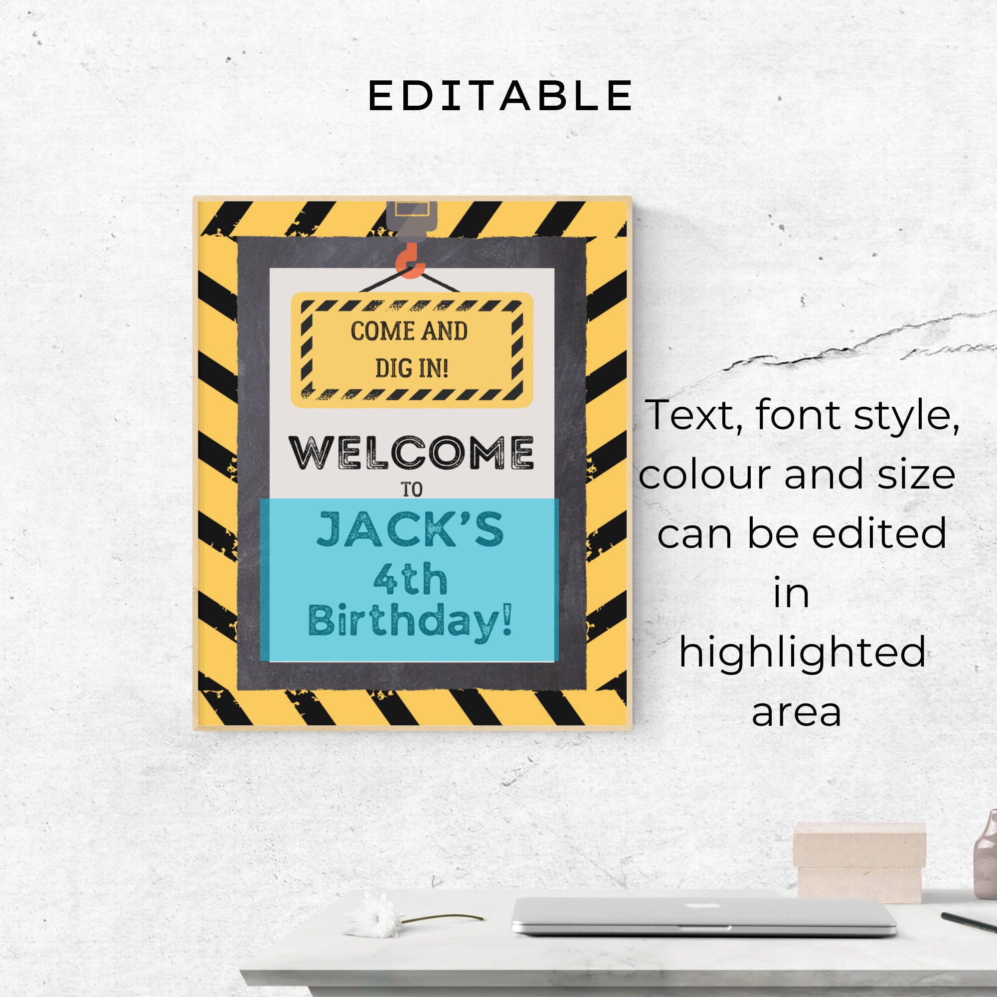 Editable Construction Birthday Welcome Sign, Printable Truck Birthday ...