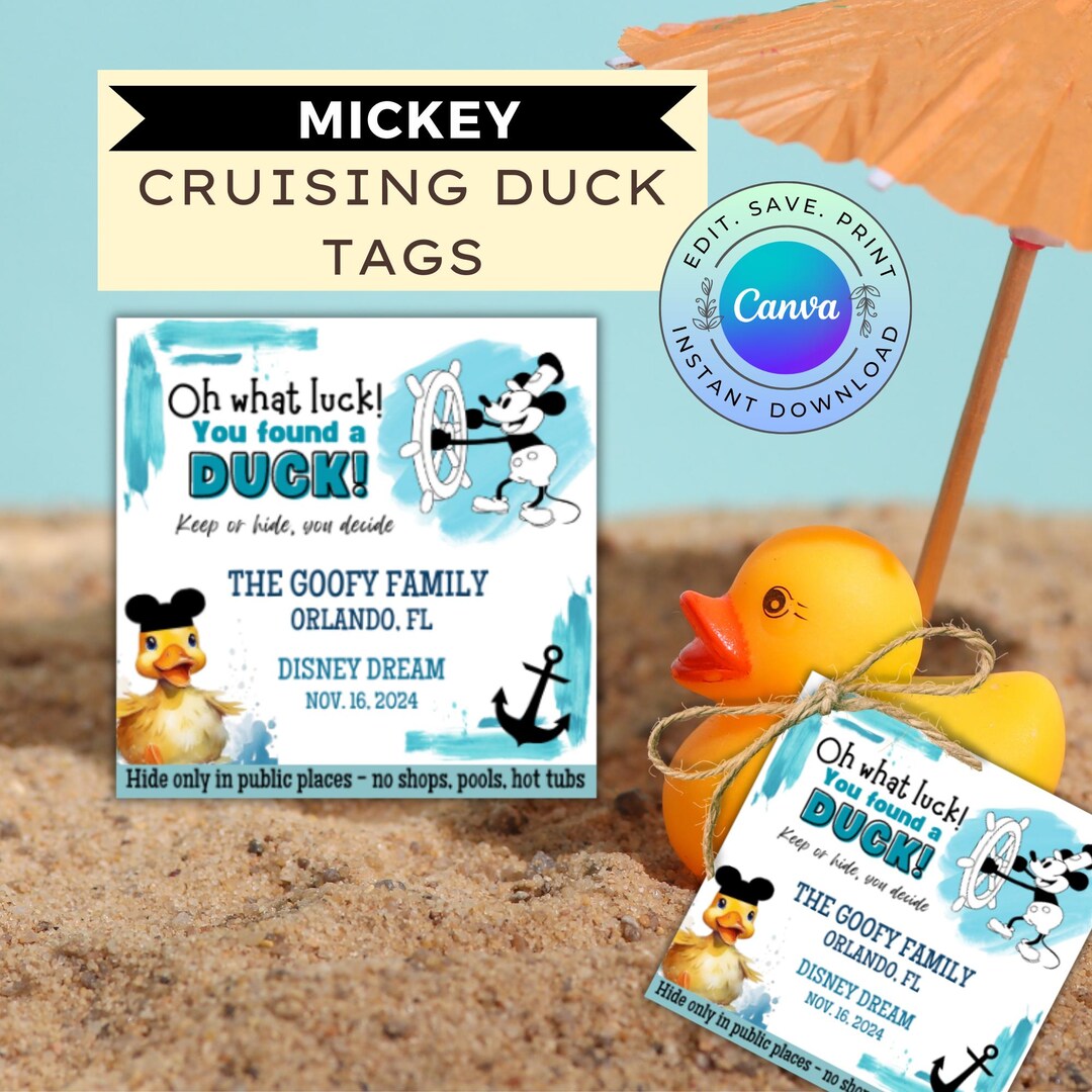 DCL Cruise Duck Tag, Printable Mickey Duck Tag, DIGITAL DOWNLOAD - Etsy