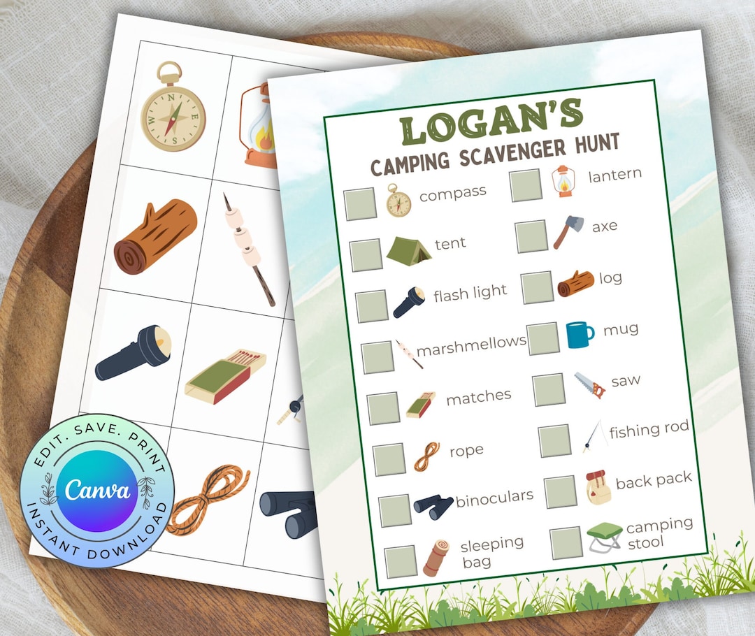 Personalizable Camping Scavenger Hunt, Printable Camping Treasure Hunt ...