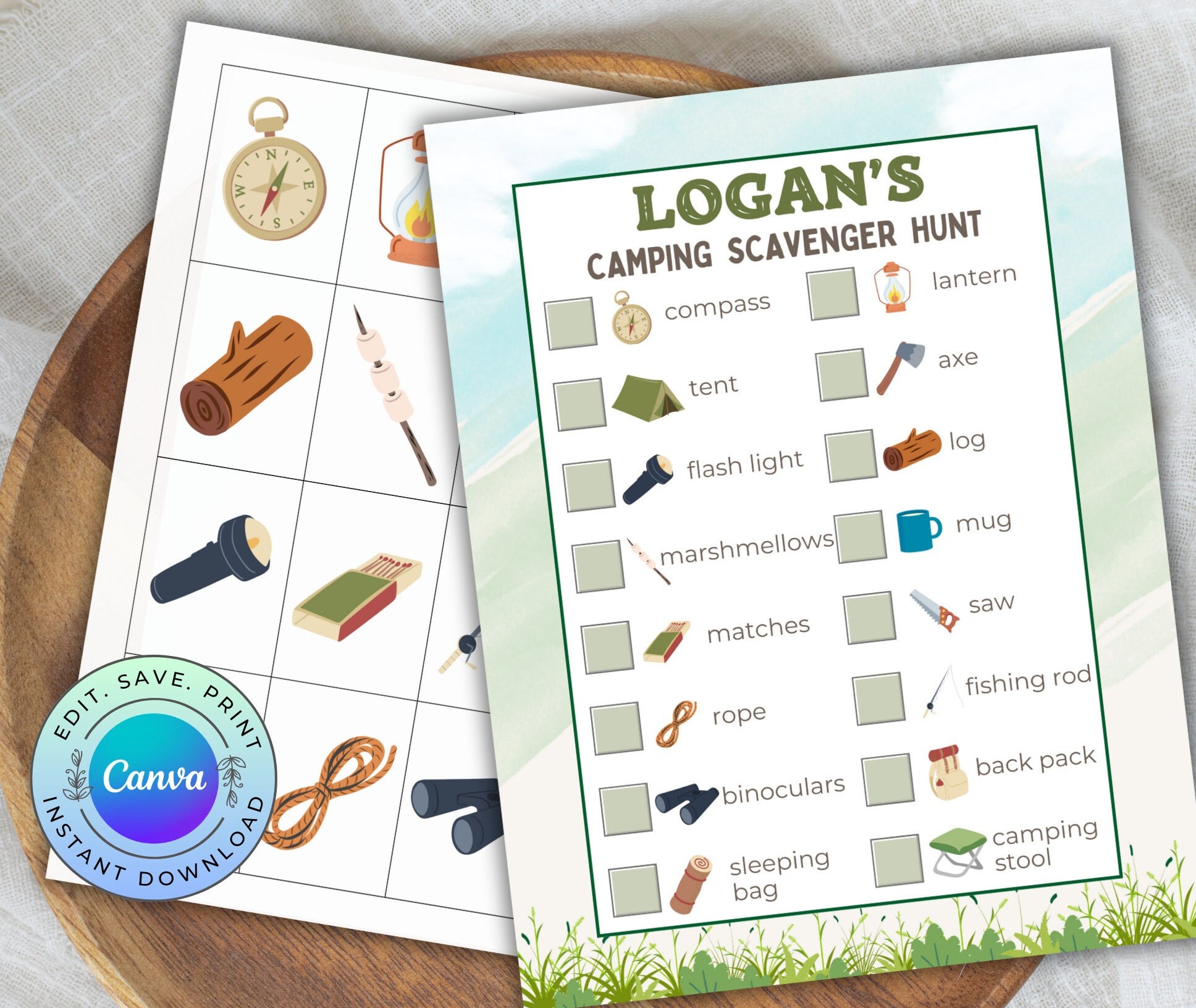 Personalizable Camping Scavenger Hunt, Printable Camping Treasure Hunt ...