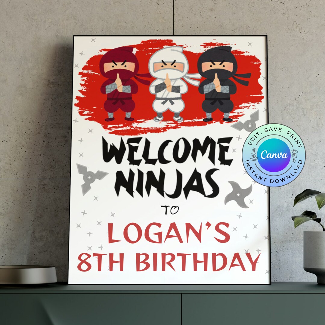 Editable Ninja Birthday Welcome Sign, Printable Ninja Party Sign ...